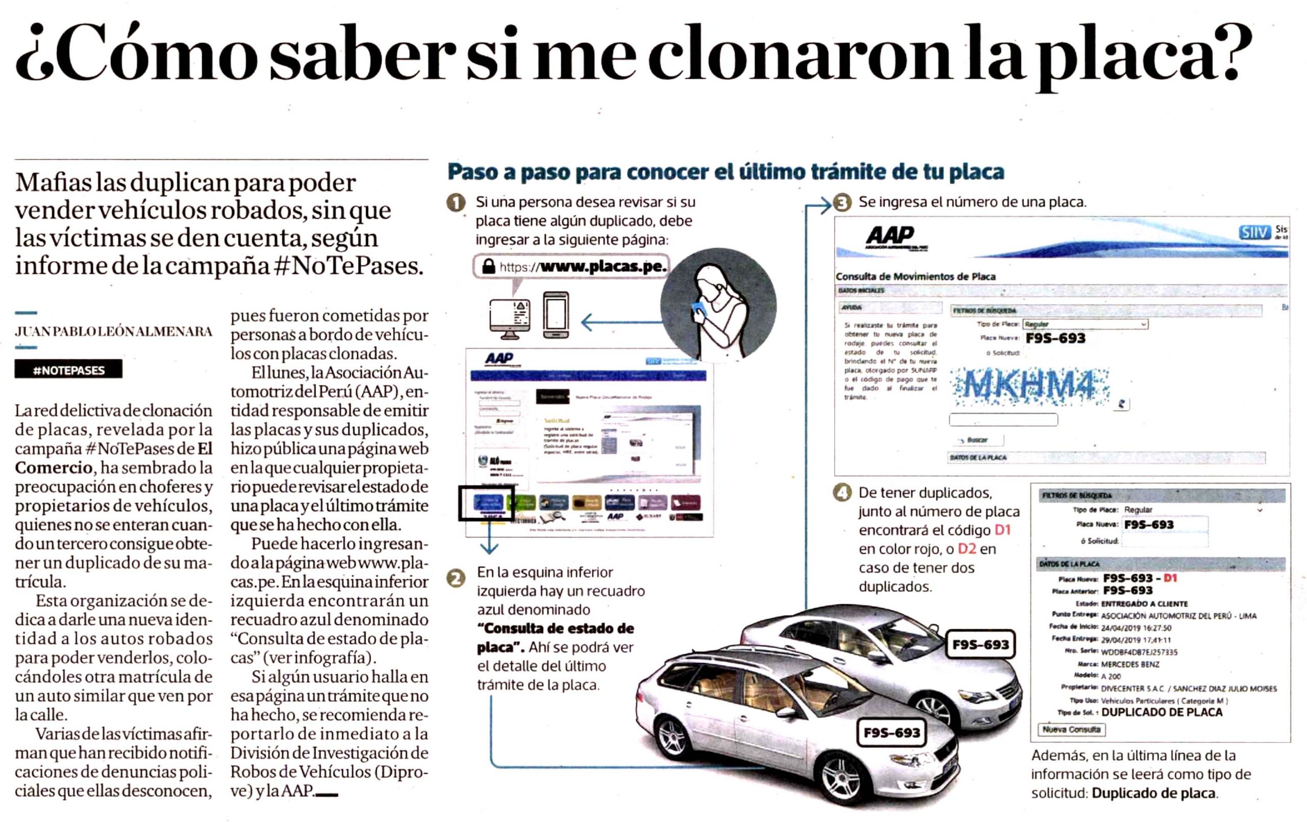 El Comercio - Cómo saber si me clonaron la placa